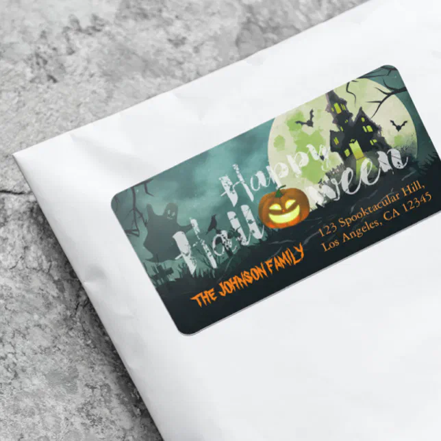 Spooky Haunted House Night Sky Halloween Address Label | Zazzle