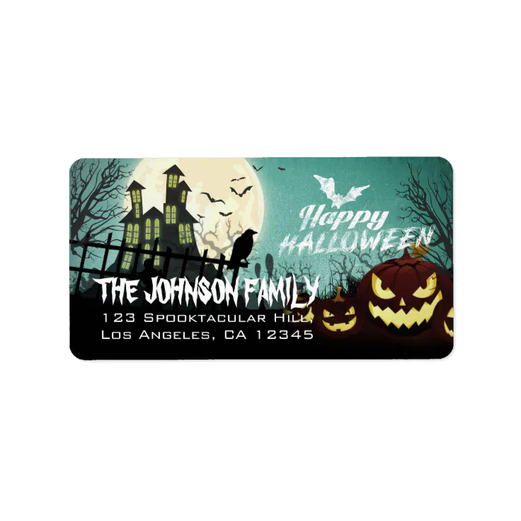Spooky Haunted House Night Sky Halloween Address Label | Zazzle