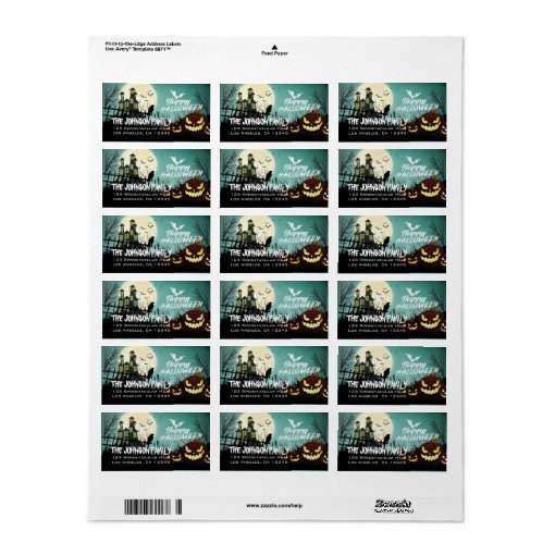 Spooky Haunted House Night Sky Halloween Address Label | Zazzle