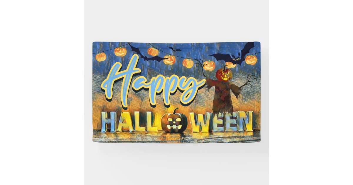 Spooky Jack-o'-lantern Scarecrow Happy Halloween Banner | Zazzle