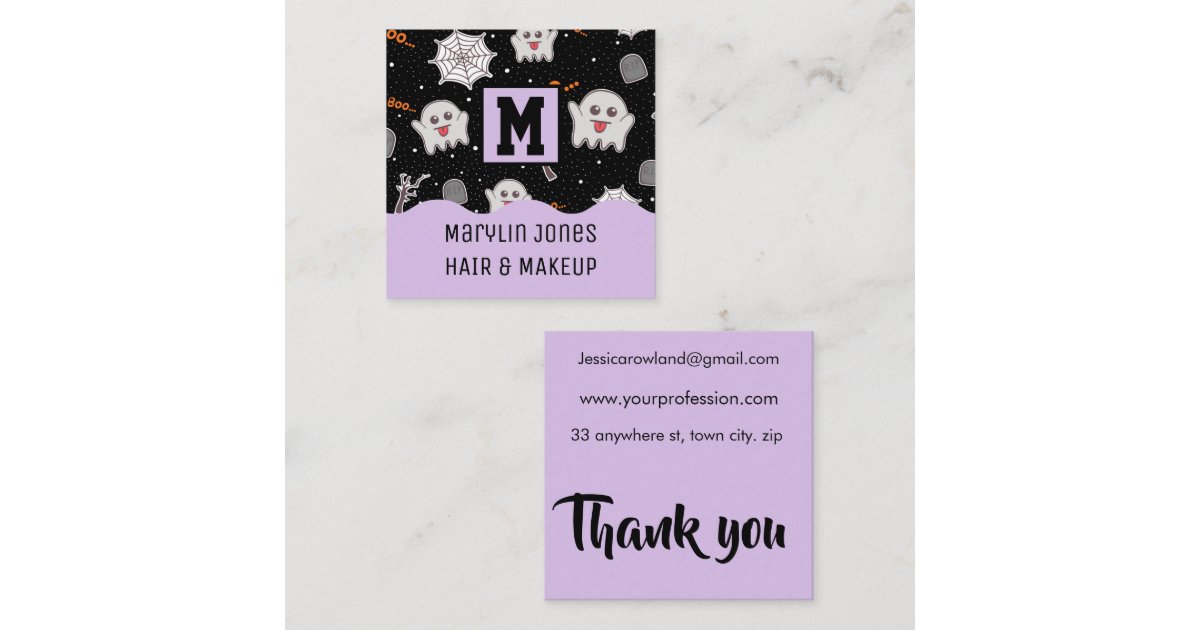 SPOOKY KAWAAI HALLOWEEN GHOSTS SQUARE BUSINESS CARD | Zazzle