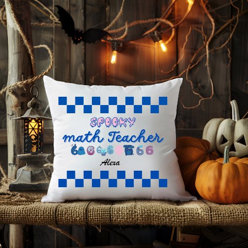 Spooky Math Teacher Personalized Name Halloween Throw Pillow | Zazzle