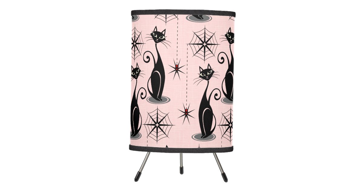 Spooky Meow Retro Atomic Cats on Pink Tripod Lamp | Zazzle