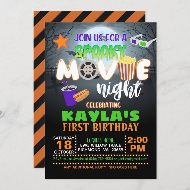 Spooky Movie Night Birthday Invitation | Zazzle