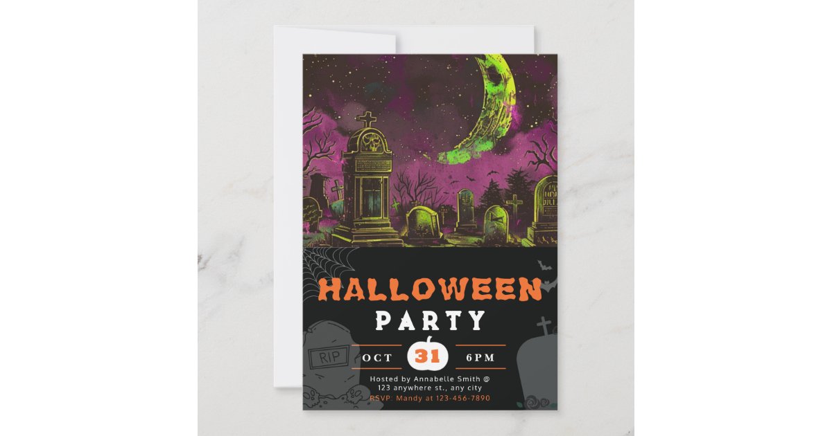 Spooky Night Sky Crescent Moon Halloween Invitation | Zazzle