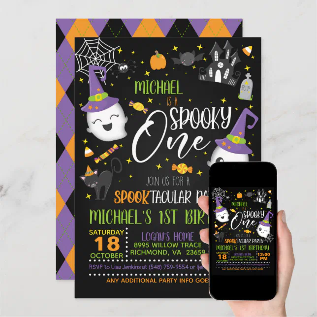 Spooky One Birthday Invitation - Blk | Zazzle