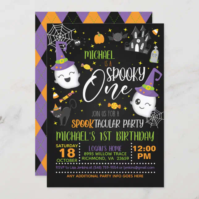 Spooky One Birthday Invitation - Blk | Zazzle