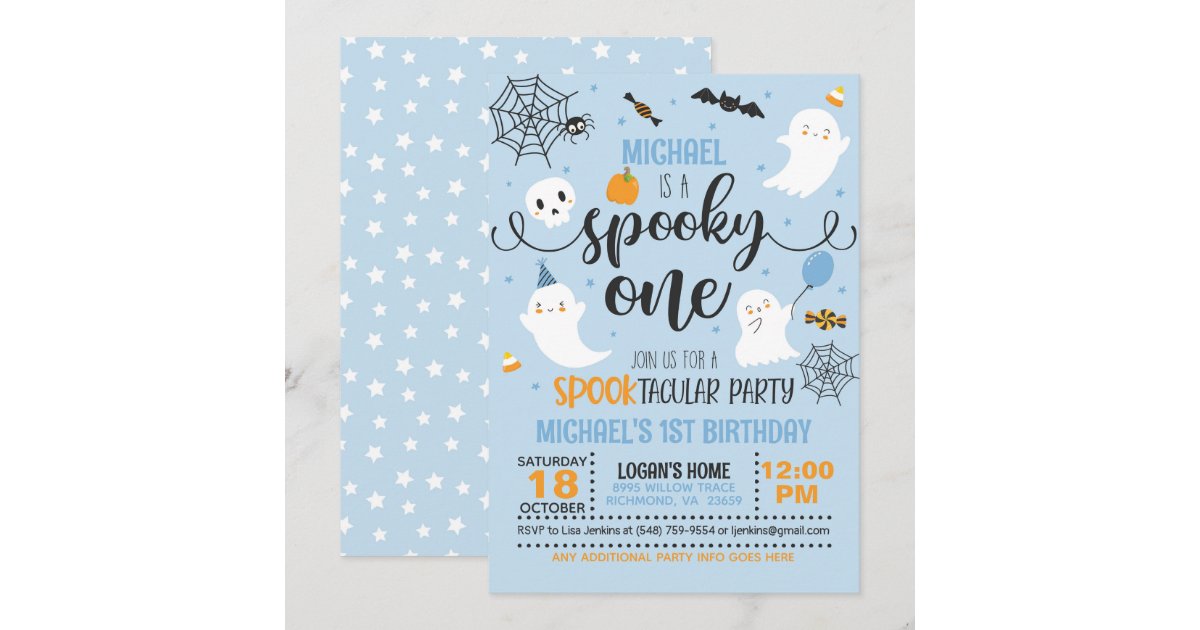 Spooky One Birthday Invitation - Boy (Blue) | Zazzle