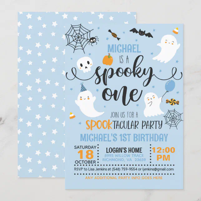 Spooky One Birthday Invitation - Boy (Blue) | Zazzle