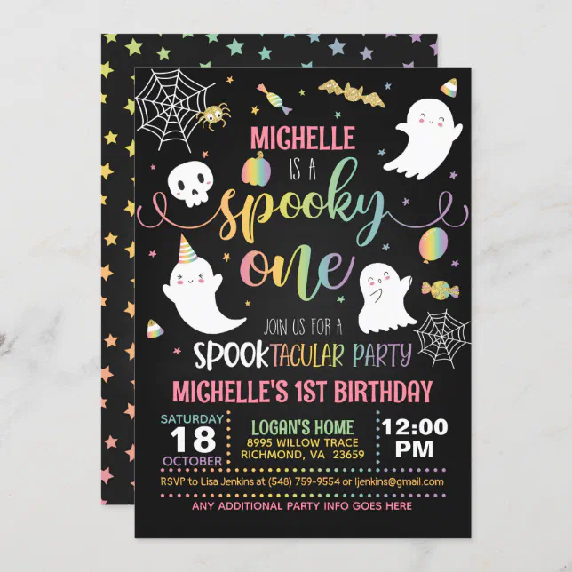 Spooky One Birthday Invitation - Girl (Blk/Pastel) | Zazzle