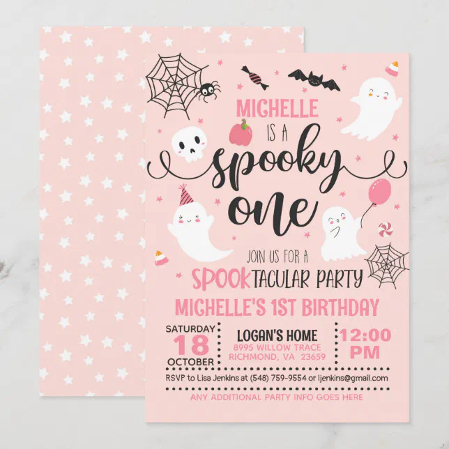 Spooky One Birthday Invitation - Girl (Pink) | Zazzle