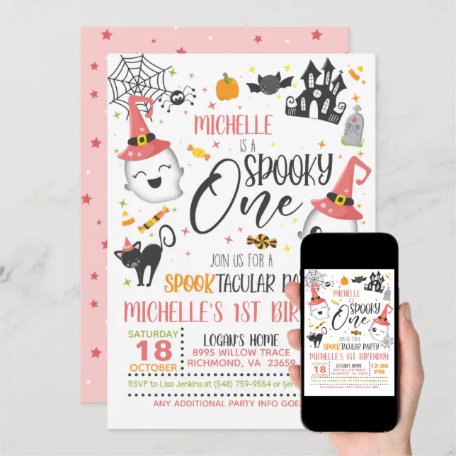Spooky One Birthday Invitation - Girl White | Zazzle
