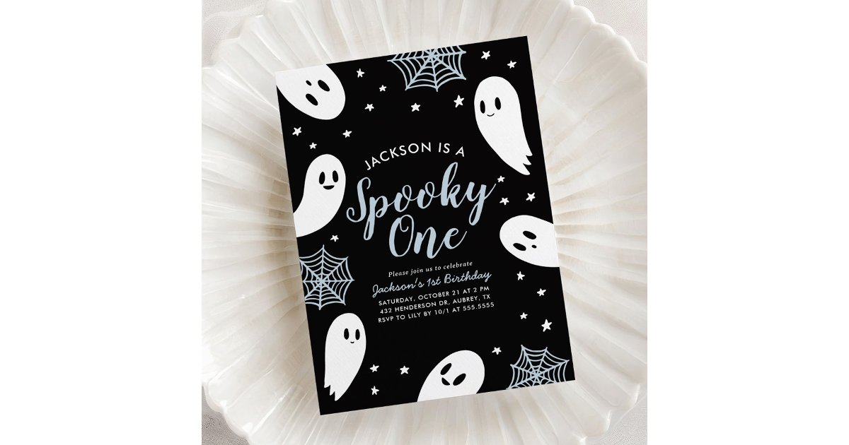 Spooky One Blue Ghost Halloween 1st Birthday Invitation | Zazzle