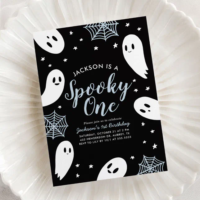 Spooky One Blue Ghost Halloween 1st Birthday Invitation | Zazzle