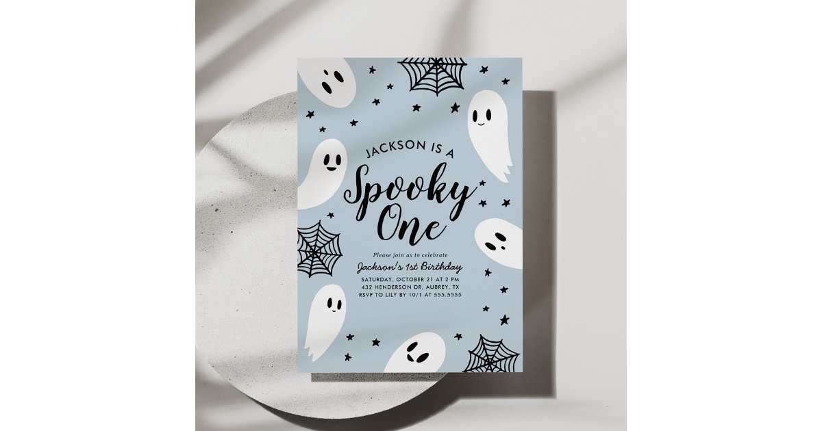Spooky One Blue Ghost Halloween 1st Birthday Invitation | Zazzle
