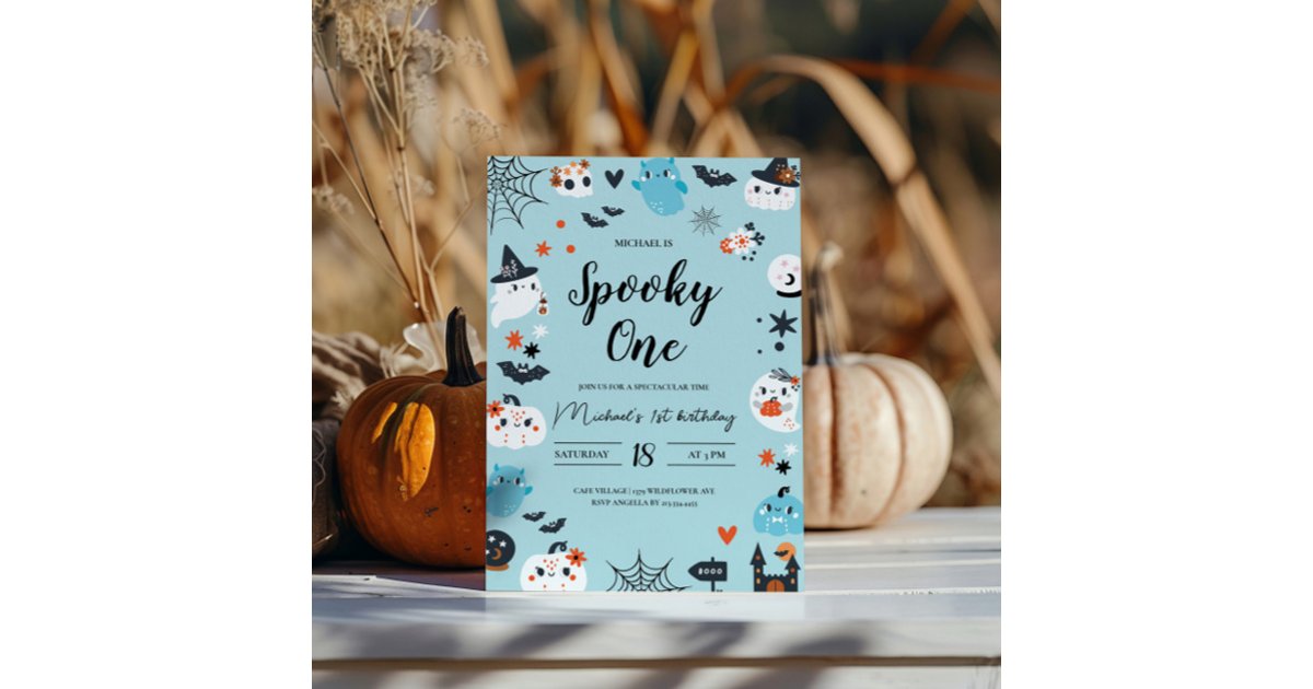Spooky One Blue Halloween Birthday Invitation | Zazzle