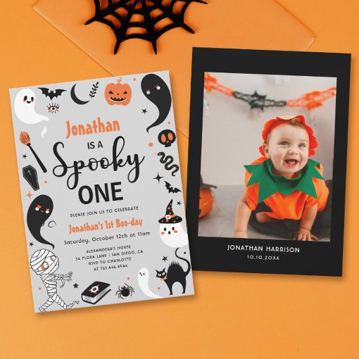 Spooky One Boy Halloween Photo 1st Birthday Invitation | Zazzle