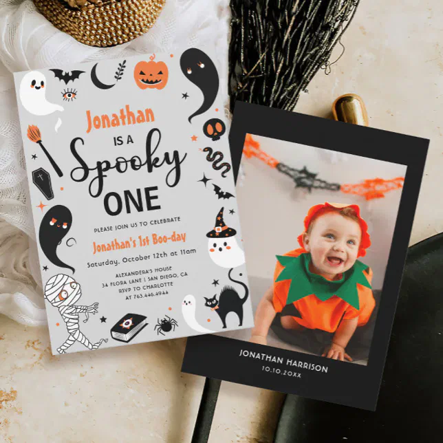 Spooky One Boy Halloween Photo 1st Birthday Invitation | Zazzle
