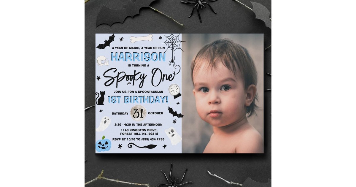 Spooky One! Boys Halloween 1st Birthday Photo Invitation | Zazzle