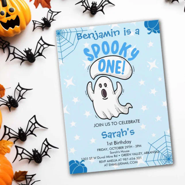 Spooky One Cute Funny Halloween Ghost 1st Birthday Invitation | Zazzle