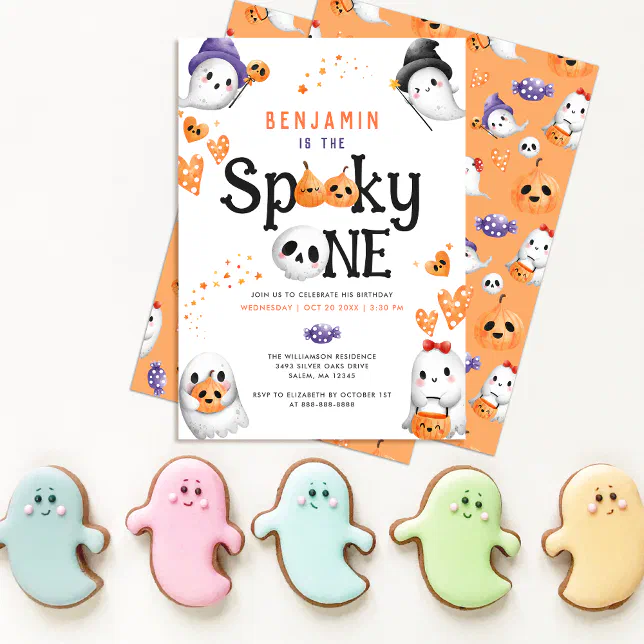 Spooky One Cute Ghost Halloween 1st Birthday Invitation | Zazzle