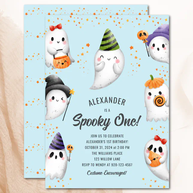 Spooky One Cute Ghost Halloween 1st Birthday Party Invitation | Zazzle
