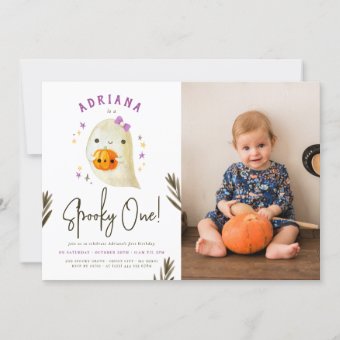 Spooky One Cute Girl Halloween 1st Birthday Photo Invitation | Zazzle
