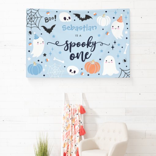 Spooky One Cute Halloween Ghost 1st Birthday Banner | Zazzle