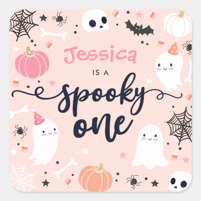 Spooky One Cute Halloween Ghost 1st Birthday Favor Square Sticker | Zazzle