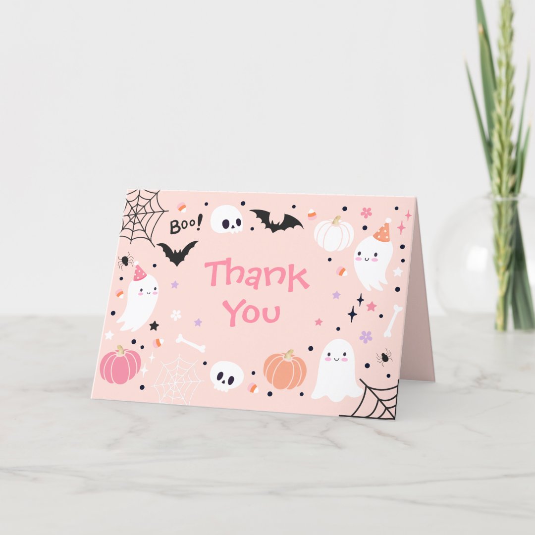 Spooky One Cute Halloween Ghost Birthday Party Thank You Card | Zazzle