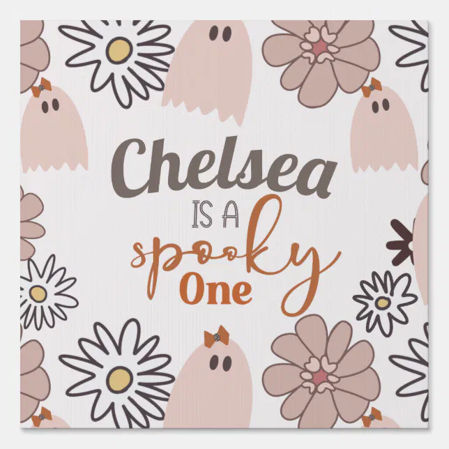 Spooky One Cute Pink Ghost Halloween Custom Banner Sign | Zazzle