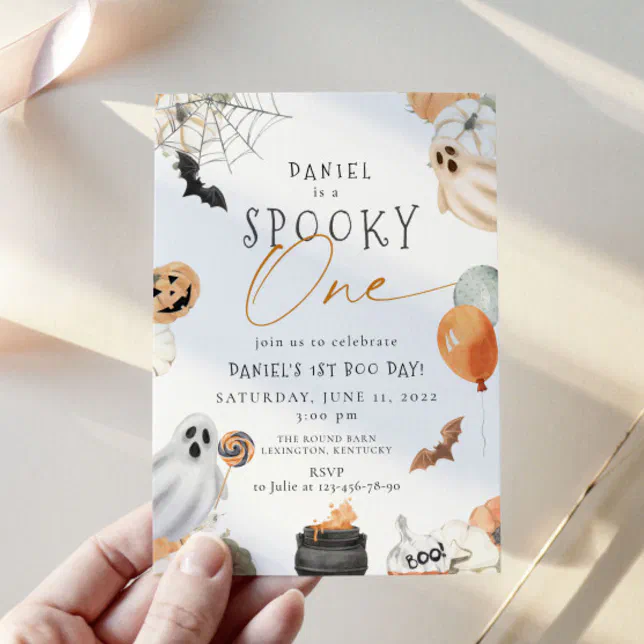 Spooky One Ghost 1st Birthday Halloween Invitation | Zazzle