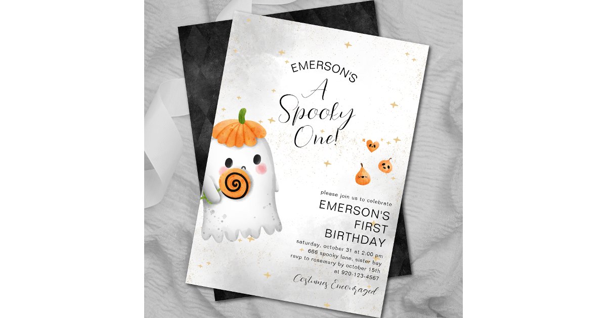 Spooky One Ghost First Birthday Party Invitation | Zazzle