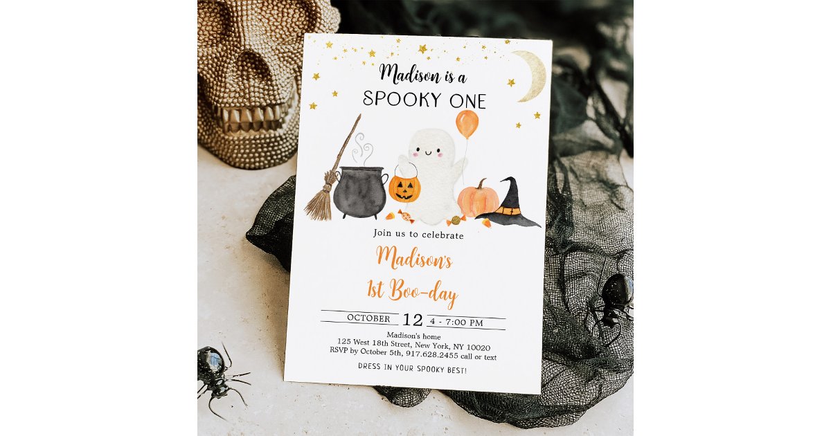 Spooky One Ghost Pumpkin Halloween First Birthday Invitation | Zazzle