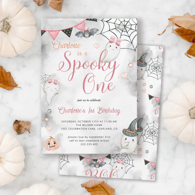 Spooky One Girls Halloween 1st Birthday Invitation | Zazzle