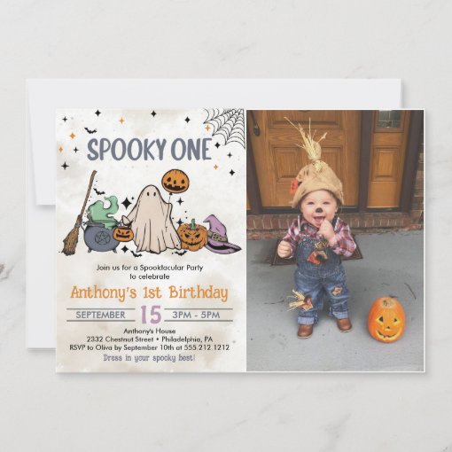 Spooky One Halloween 1st Birthday Party Photo Invitation | Zazzle