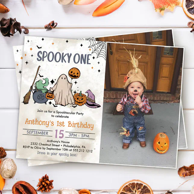 Spooky One Halloween 1st Birthday Party Photo Invitation | Zazzle