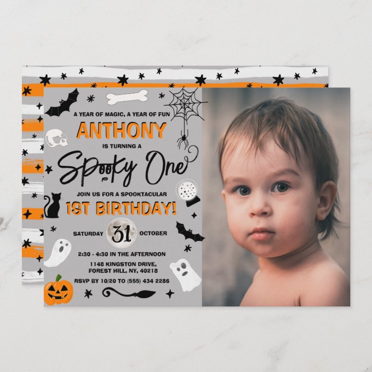 Spooky One! Halloween 1st Birthday Photo Invitation | Zazzle