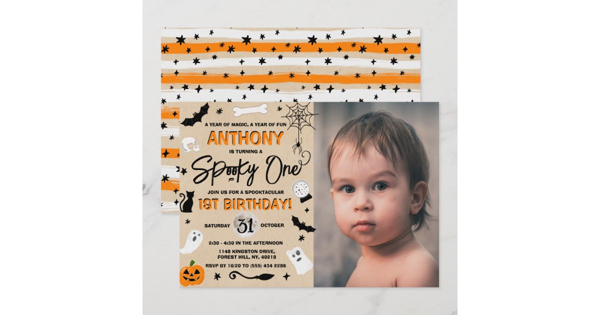 Spooky One! Halloween 1st Birthday Photo Invitation | Zazzle
