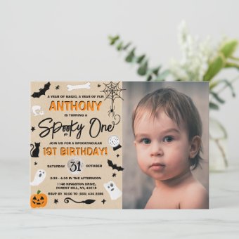 Spooky One! Halloween 1st Birthday Photo Invitation | Zazzle