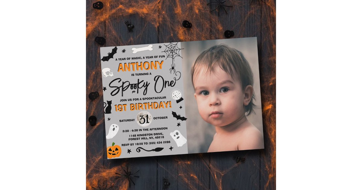 Spooky One! Halloween 1st Birthday Photo Invitation | Zazzle