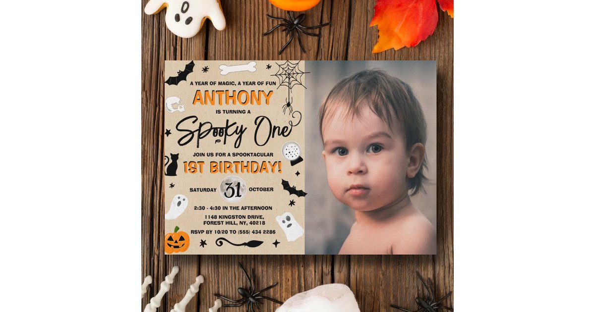 Spooky One! Halloween 1st Birthday Photo Invitation | Zazzle