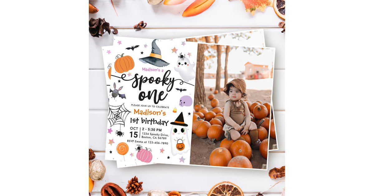 Spooky One Halloween 1st Birthday Photo Invitation | Zazzle