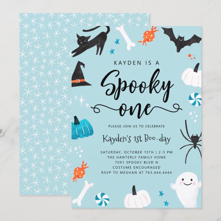 Spooky One Halloween Birthday Blue Invitation | Zazzle