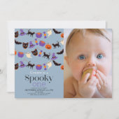 Spooky One Halloween Blue 1st Birthday Photo Invitation | Zazzle