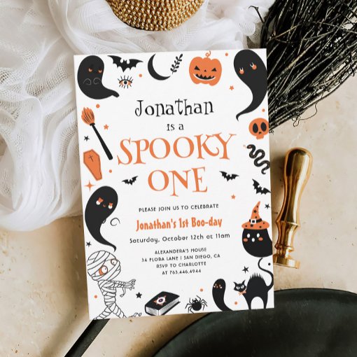 Spooky One Halloween Boy Photo 1st Birthday Invitation | Zazzle