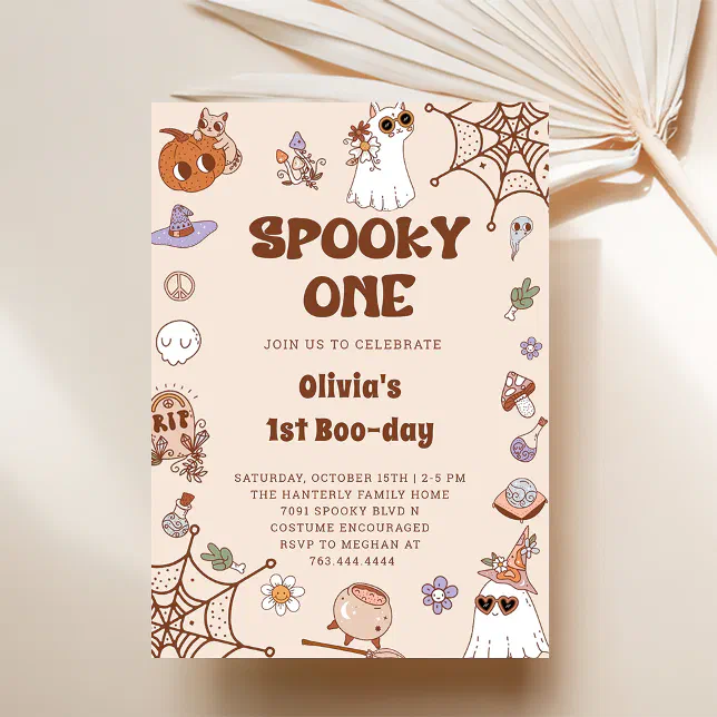 Spooky One Halloween Cute Ghost 1st Birthday Invitation | Zazzle