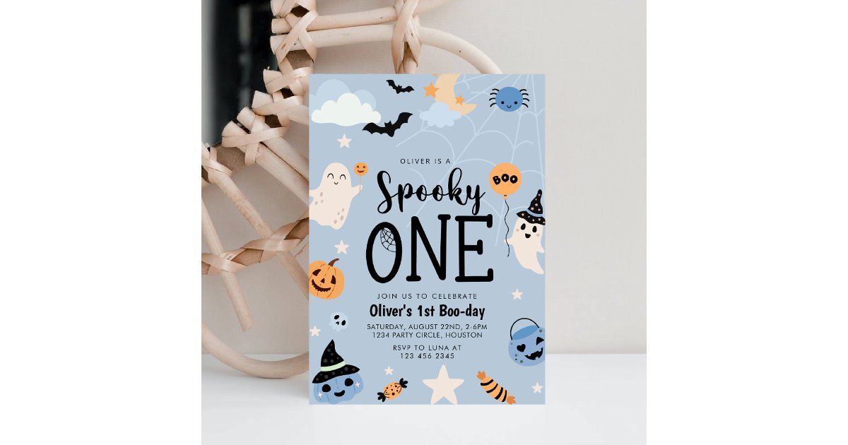 Spooky One Halloween Ghost boy Birthday Invitation | Zazzle