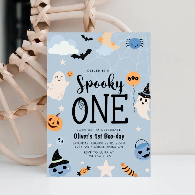 Spooky One Halloween Ghost boy Birthday Invitation | Zazzle
