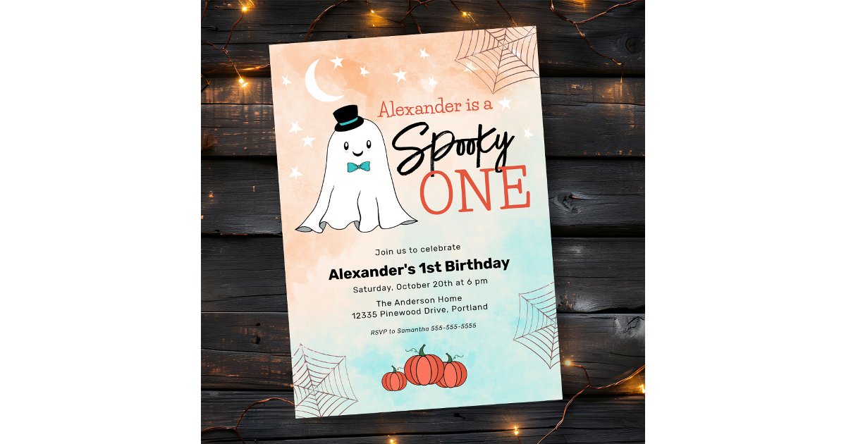Spooky One Halloween Ghost Boys 1st Birthday Party Invitation | Zazzle